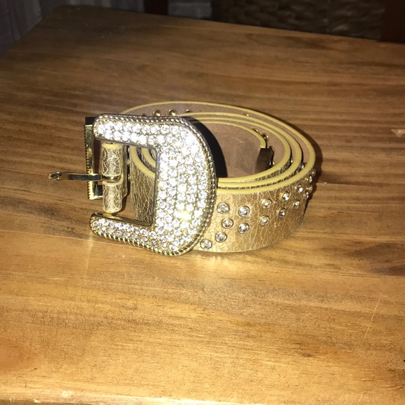 Accessories | Rhinestone Detailed Gold Belt | Poshmark